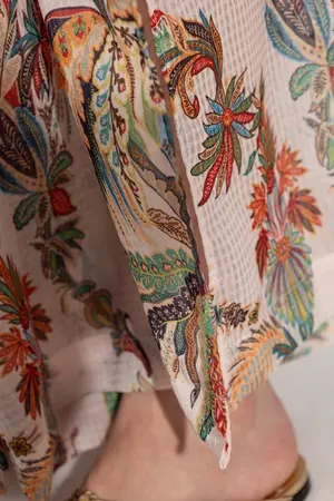 Etro Palazzo Pants With Side Slits And Botanical Print