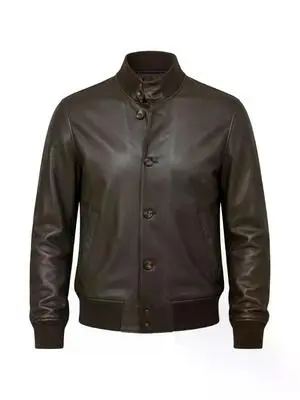 KIRED Ribbed-trim Leather Jacket - Brown