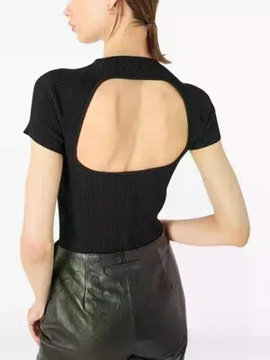 MARINE SERRE Ribbed Knit Crescent Moon Bustier Top - Black