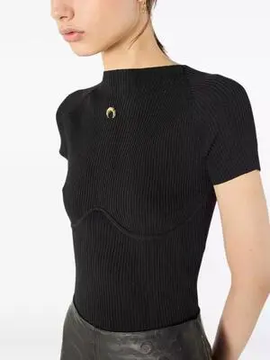MARINE SERRE Ribbed Knit Crescent Moon Bustier Top - Black