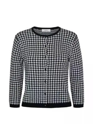 Vince Gingham-knit Three-quarter-sleeve Cardigan
