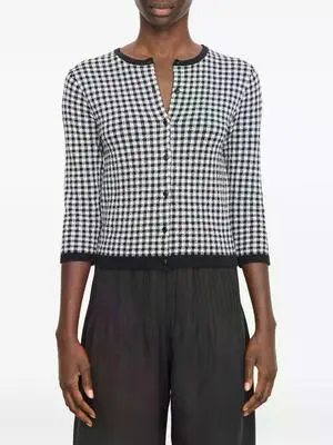 Vince Gingham-knit Three-quarter-sleeve Cardigan
