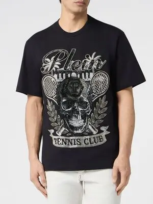 Philipp Plein Tennis Club Cotton T-shirt With Rhinestone Skull And Embroidery