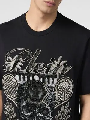 Philipp Plein Tennis Club Cotton T-shirt With Rhinestone Skull And Embroidery