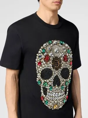 Philipp Plein Cotton T-shirt With Skull Print And Rhinestone Applications