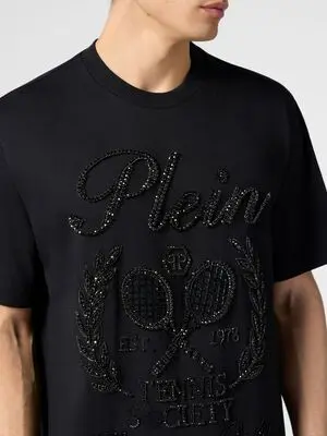 Philipp Plein Cotton T-shirt With Embroidered Logo And Bead And Rhinestone Applications