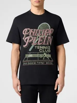 Philipp Plein Tennis Club Cotton T-shirt With Rhinestone Embroidered Logo