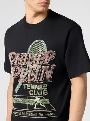 Philipp Plein Tennis Club Cotton T-shirt With Rhinestone Embroidered Logo