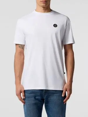 BILLIONAIRE Cotton Jersey Crewneck T-shirt With Applied Logo Patch - White