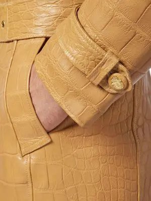 BILLIONAIRE Double-breasted Crocodile Leather Trench Coat With Belt