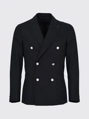 LARDINI Virgin Wool Blend Double-breasted Blazer With Peak Lapels