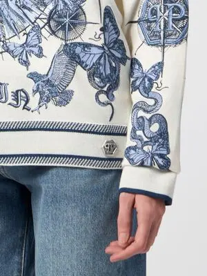 Philipp Plein Graphic Print Wool Blend Sweater - Turquoise