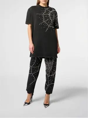 Philipp Plein Embellished Cotton T-shirt Dress - Black