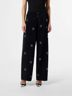 Philipp Plein Chenille Velvet Embellished Wide Leg Jogging Trousers - Black