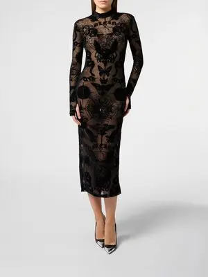 Philipp Plein Long Sleeve Graphic Print Sheath Dress
