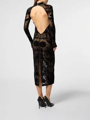 Philipp Plein Long Sleeve Graphic Print Sheath Dress