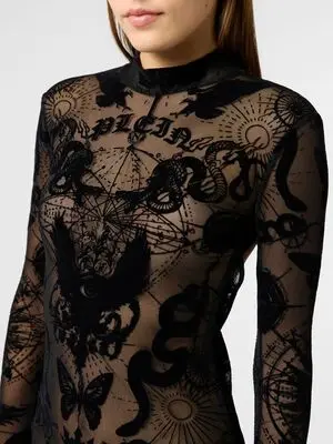 Philipp Plein Long Sleeve Graphic Print Sheath Dress