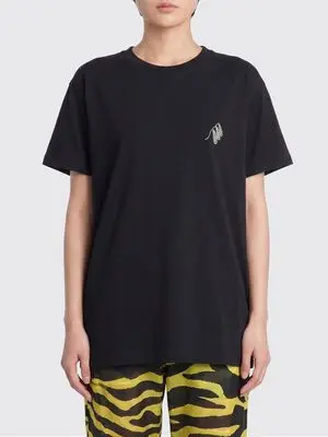 Attico Crew Neck Cotton T-shirt With Printed Logo - Black