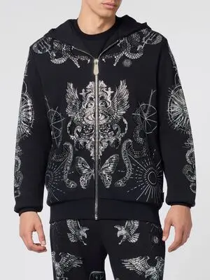 Philipp Plein Cotton Hoodie With Skull Print And Rhinestone Embellishments