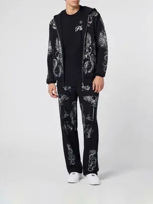 Philipp Plein Cotton Hoodie With Skull Print And Rhinestone Embellishments
