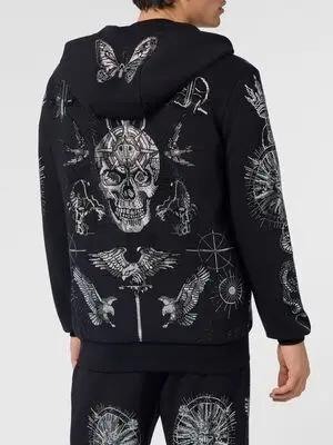 Philipp Plein Cotton Hoodie With Skull Print And Rhinestone Embellishments