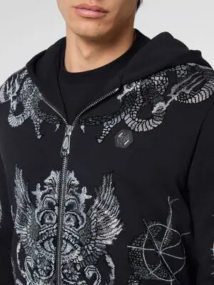 Philipp Plein Cotton Hoodie With Skull Print And Rhinestone Embellishments