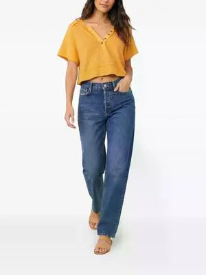 Free People V-neck Buttoned Blouse