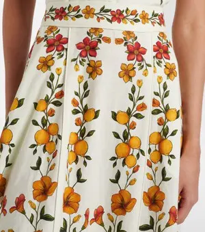 Farm Rio Lemon Bouquet Linen-blend Midi Skirt
