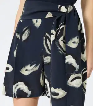 Max Mara Printed Silk Shorts With Tie Sash