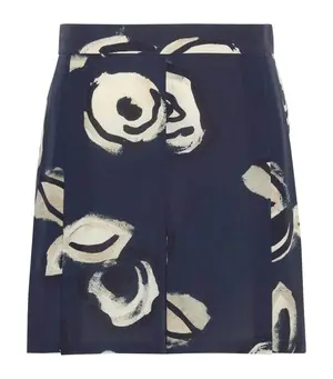 Max Mara Printed Silk Shorts With Tie Sash - Navy