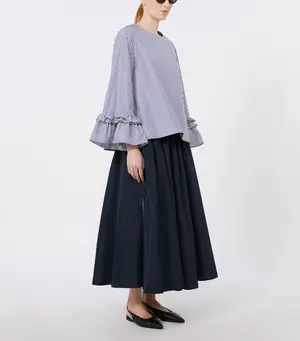 Max Mara Striped Cotton Blouse With Ruffle Cuffs