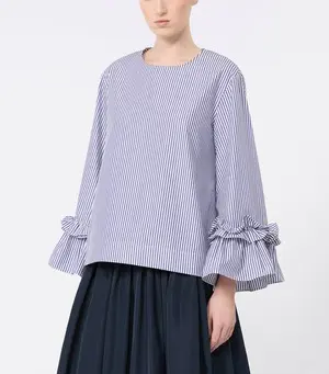 Max Mara Striped Cotton Blouse With Ruffle Cuffs