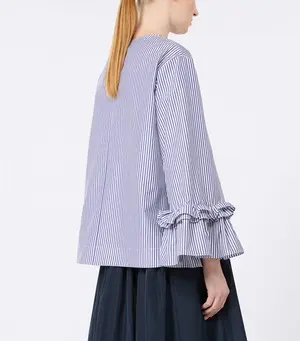 Max Mara Striped Cotton Blouse With Ruffle Cuffs