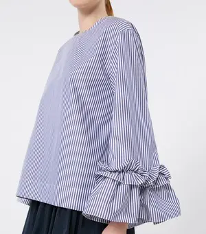 Max Mara Striped Cotton Blouse With Ruffle Cuffs