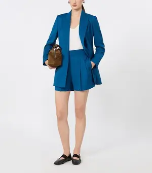 Max Mara Virgin Wool Pleated Shorts - Navy