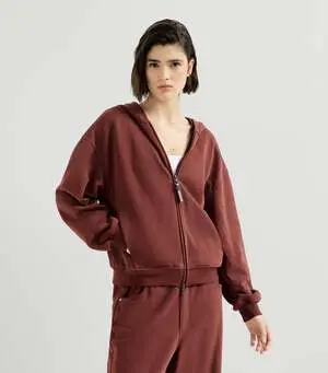 Brunello Cucinelli French Terry Zip-front Hoodie With Monili Beading - Red