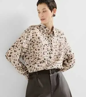 Brunello Cucinelli Silk Lynx Print Relaxed Fit Shirt