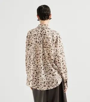 Brunello Cucinelli Silk Lynx Print Relaxed Fit Shirt