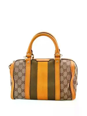 Gucci Vintage Web Boston Bag Gg Canvas Small Satchel