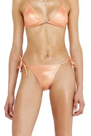 DIESEL® Shimmer Mylar Bikini Bottoms With Side Ties - Orange