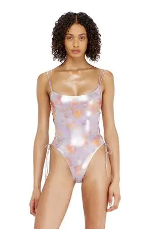 DIESEL® Floral Metallic Lace-up Swimsuit Violet