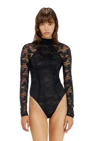DIESEL® Long-sleeve Lace Bodysuit With Open Back - Black
