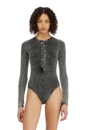 DIESEL® Cotton Bodysuit With Buttoned Front And Washed Effect - Grey