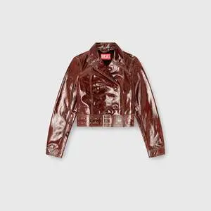 DIESEL® Diesel Patent Leather Cropped Jacket With Belt Red