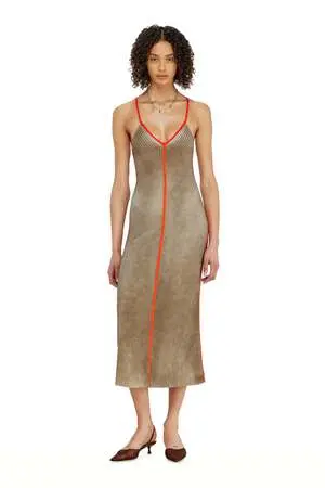 DIESEL® Rib-knit Midi Cami Dress With Contrast Bands - Multicolor
