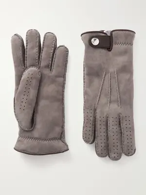Brunello Cucinelli Suede Gloves With Leather Trim - Gray