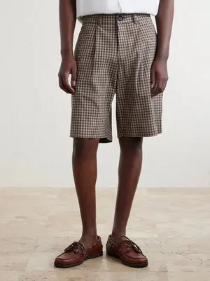 Oliver Peoples Leaman Pleated Checked Cotton-blend Shorts