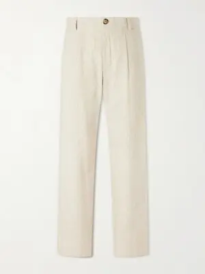 Oliver Peoples Morton Pleated Cotton And Linen-blend Trousers - Neutrals