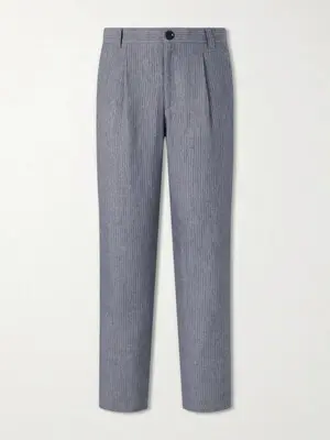 Oliver Peoples Morton Straight-leg Pleated Striped Linen Trousers - Gray