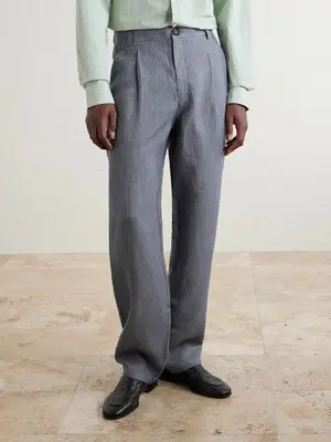 Oliver Peoples Morton Straight-leg Pleated Striped Linen Trousers